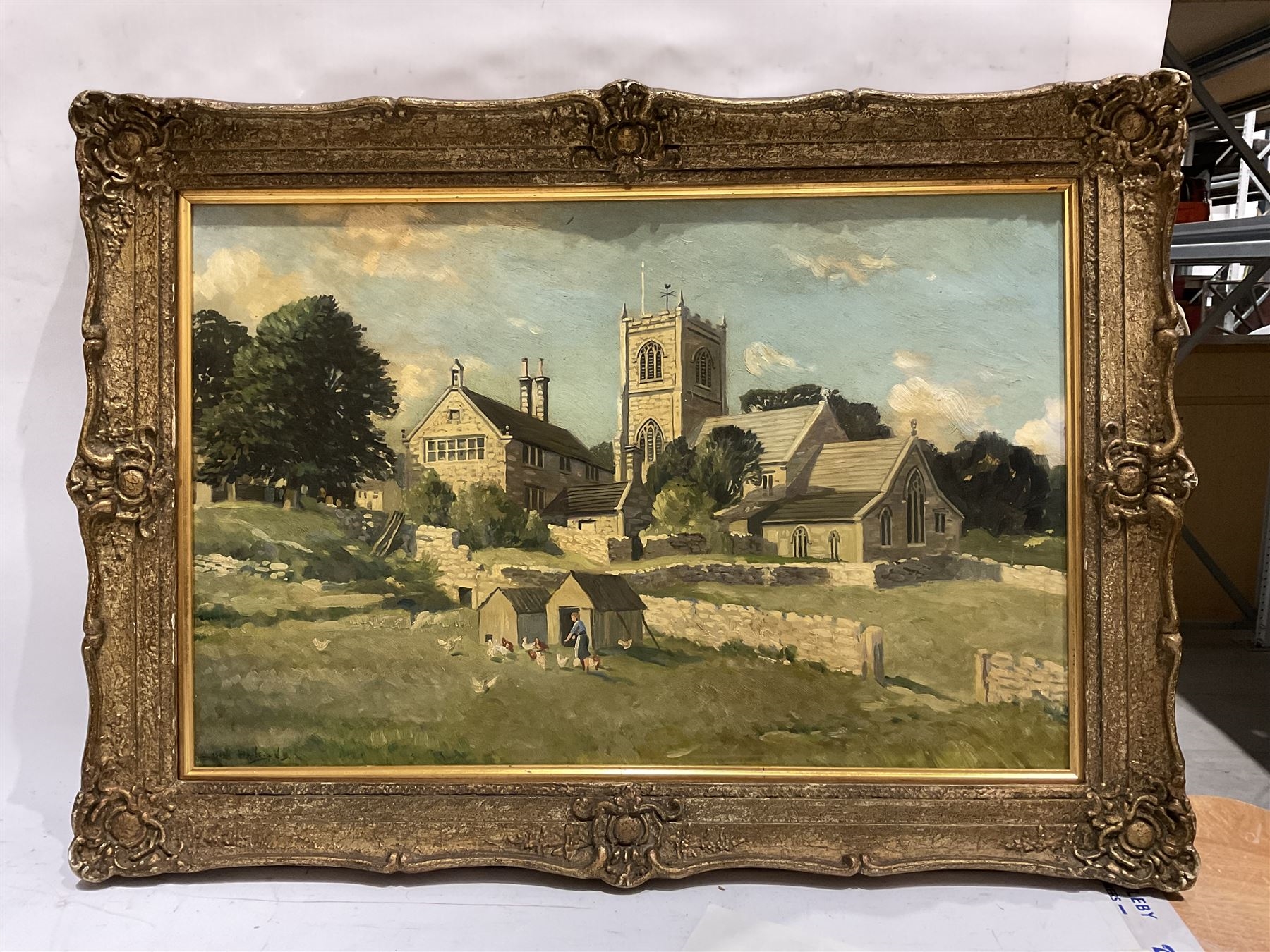Joseph Appleyard | Chickens Feeding Beside a Church | MutualArt
