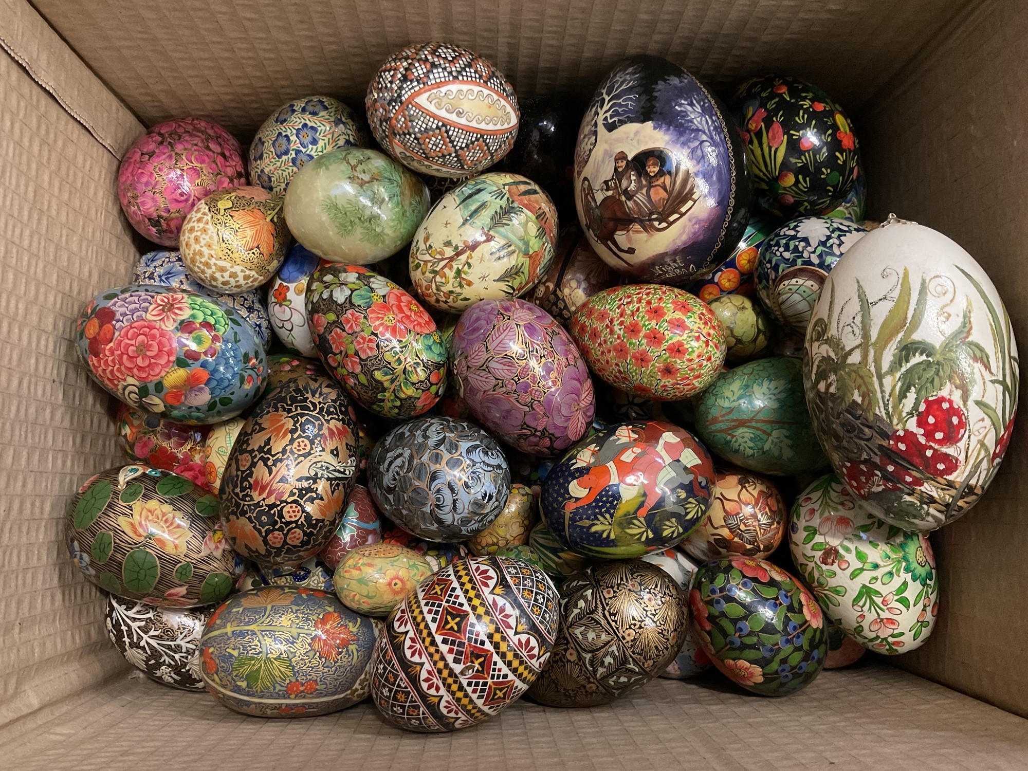 Large | Large collection of highly decorative painted egg and other ...