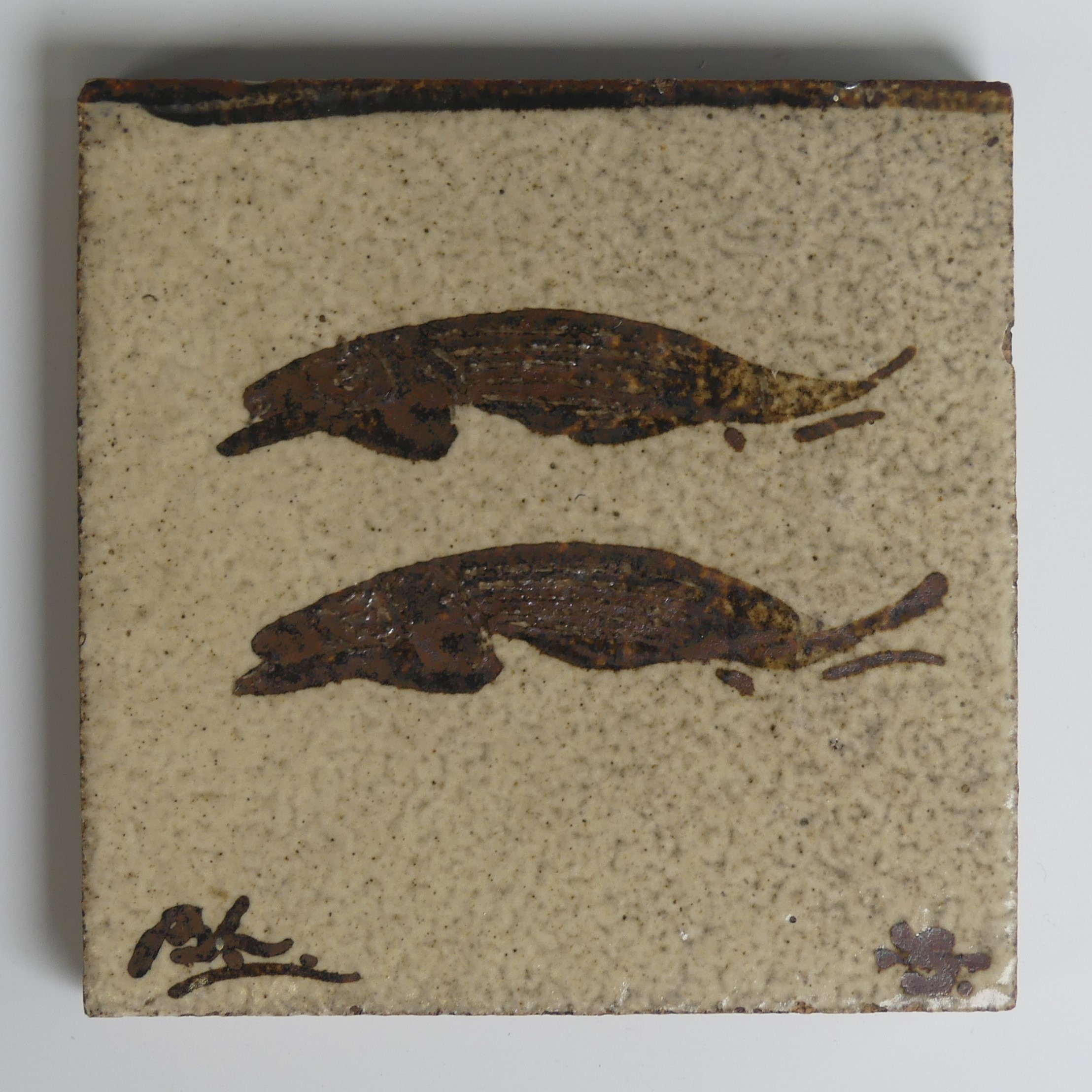 Bernard Howell Leach | Pair of aquatic animals in tenmoku on oatmeal ...