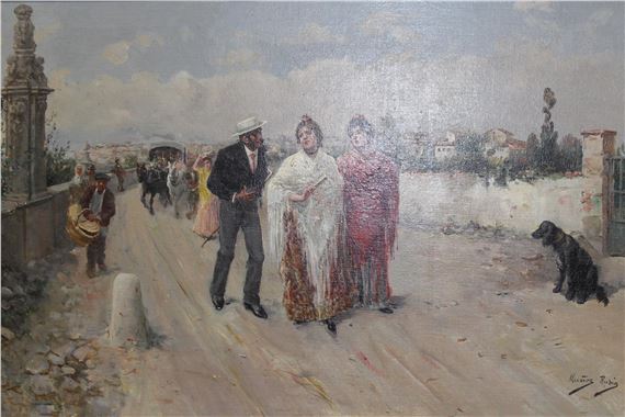 Ramón Muñoz Rubio | figures on a hilltop road with horsedrawn vehicle ...