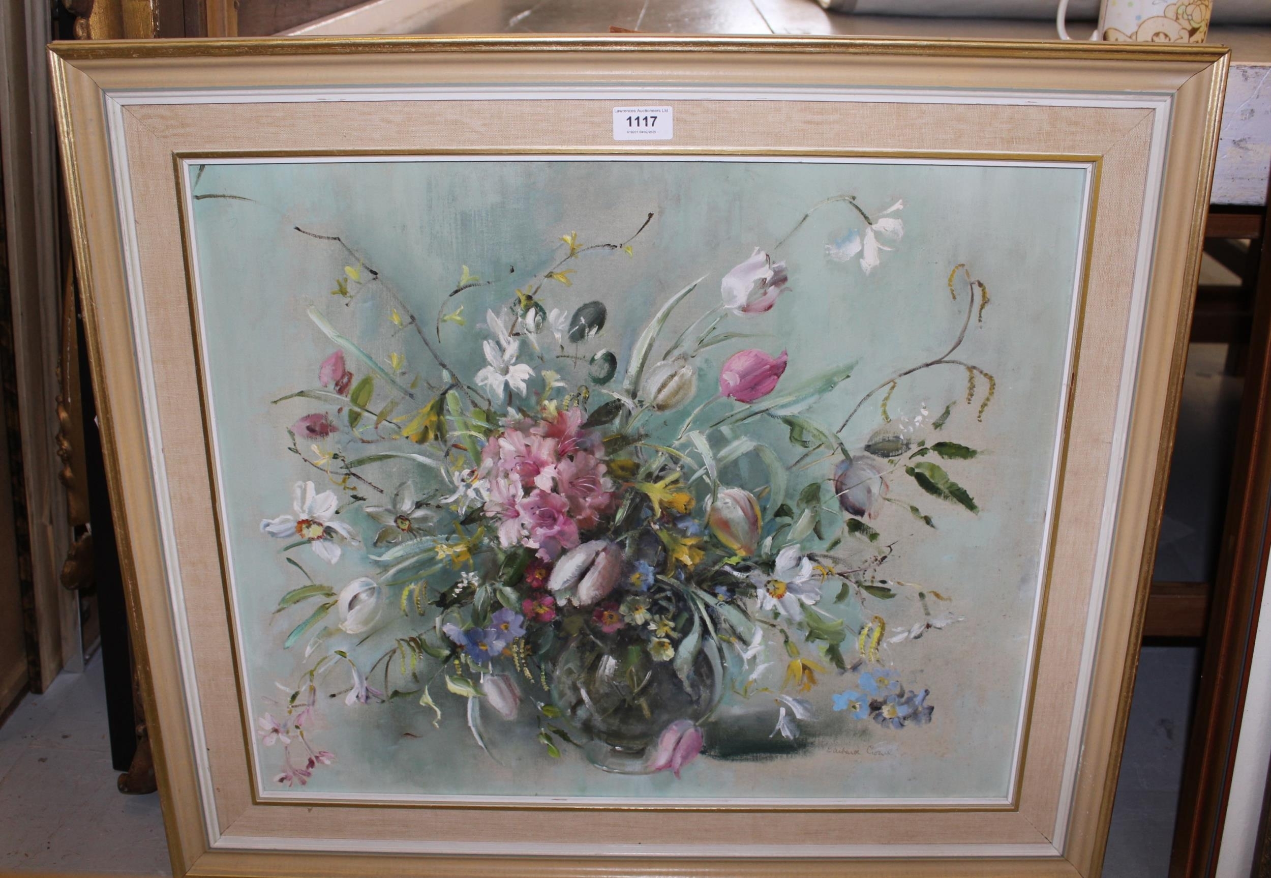 Barbara Crowe | still life of spring flowers in a glass vase | MutualArt