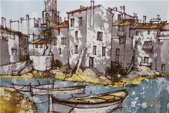 Bernard Dufour | Meditteranean harbour scene | MutualArt