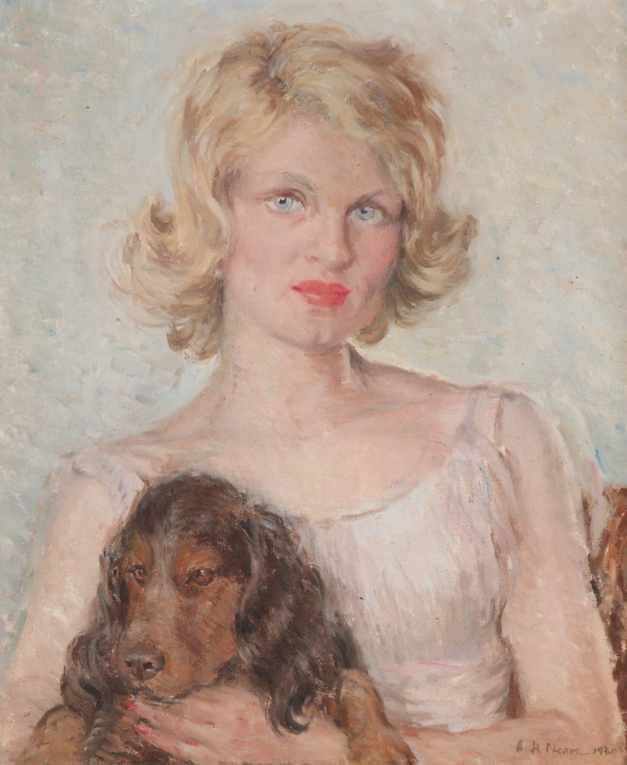 Alice Headley Neave | Portrait of a lady holding a spaniel (1970 ...