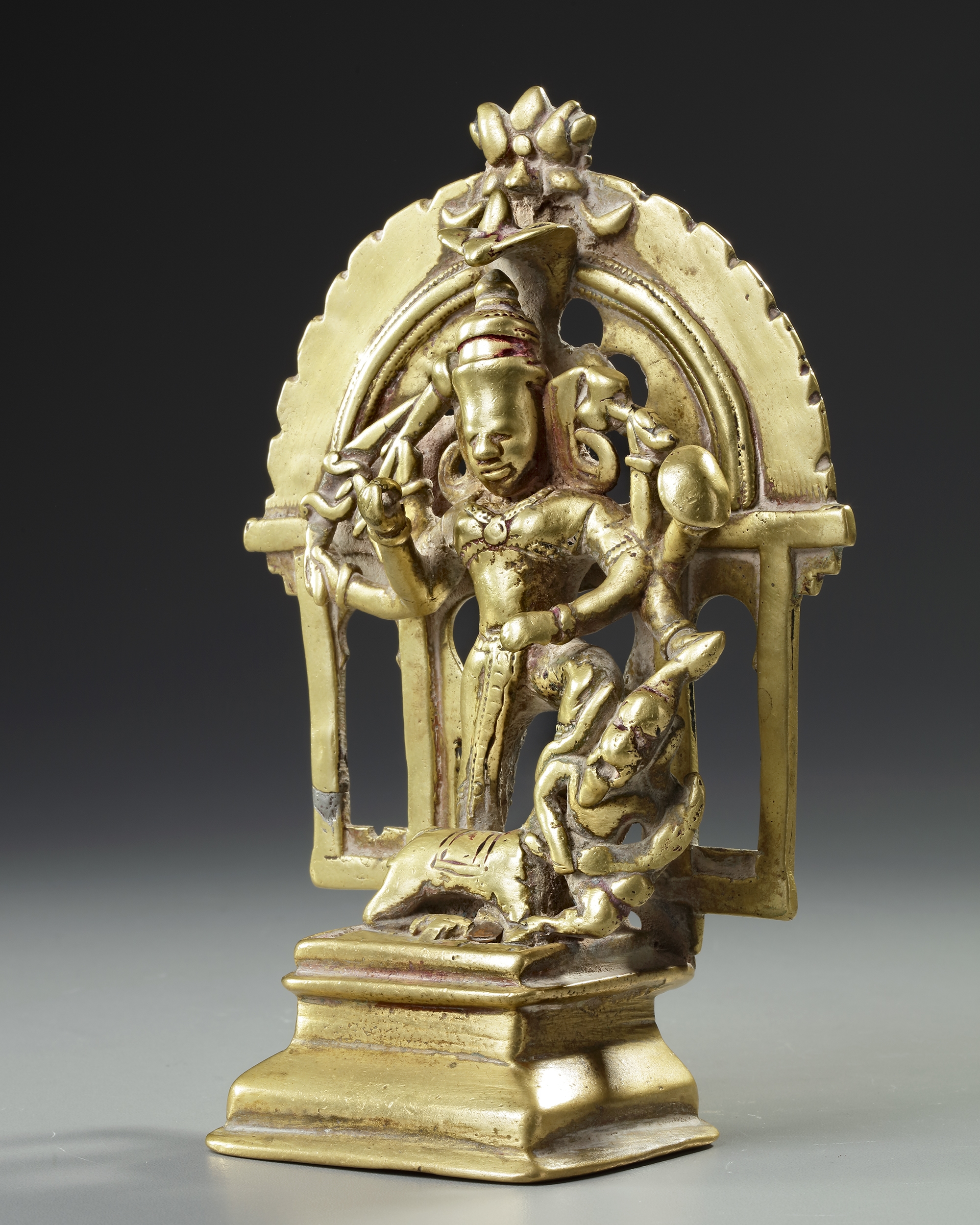 Indian School, 19th Century | AN INDIAN GILT BRONZE SIX-ARMED DURGA ...