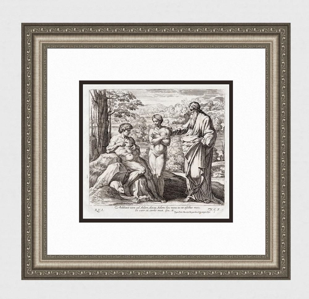 Raffaello Sanzio | Raphael 1649 Engraving Vatican Gode Creates Eve ...