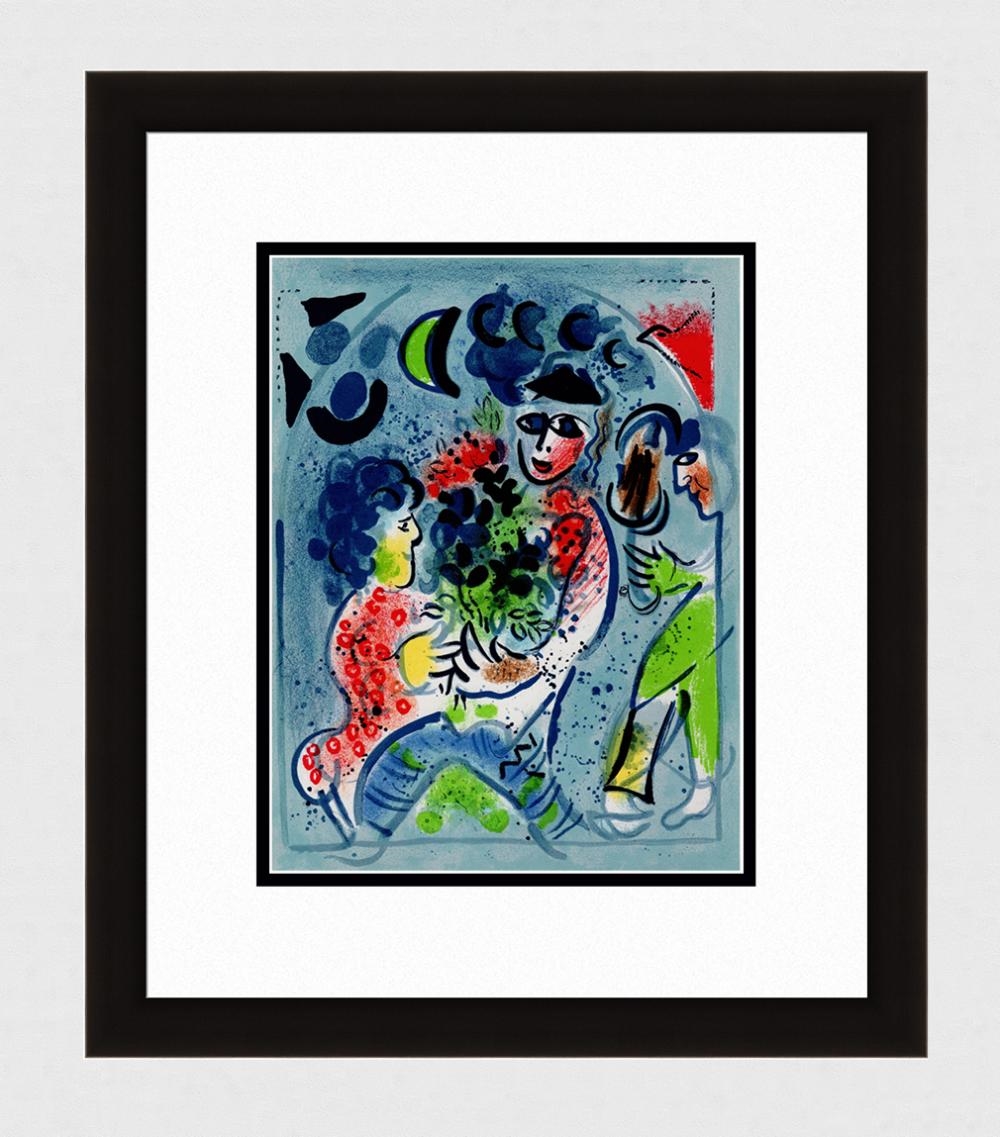 Marc Chagall | 1969 Marc Chagall Lithograph Harlequin with Flowers ...