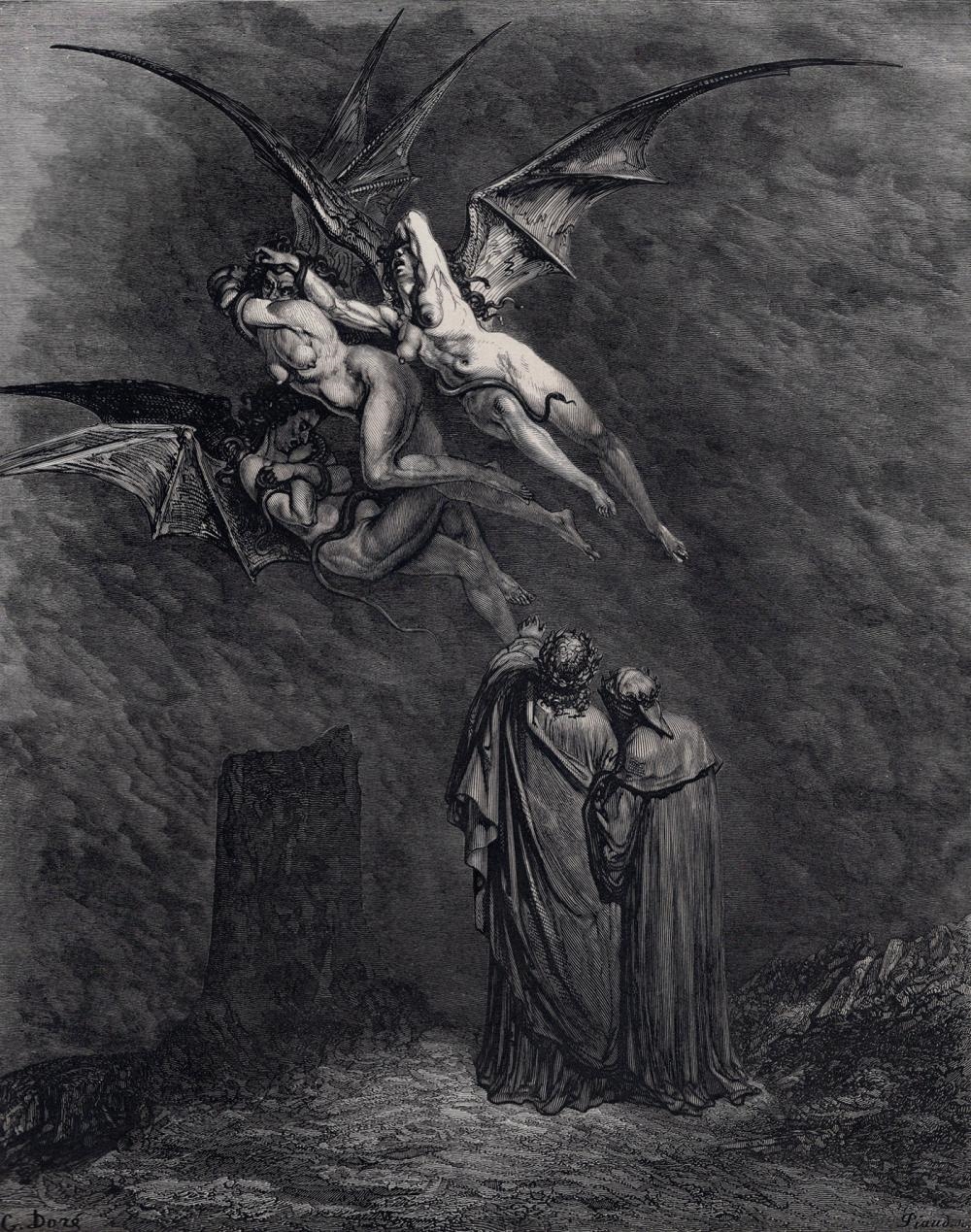 Gustave Doré | GUSTAVE DORE 1800s Divine Comedy Woodcut THE THREE ...