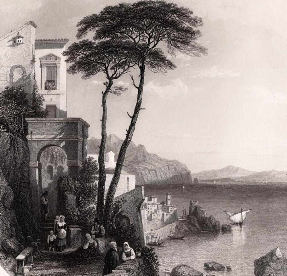 George Edwards Hering | George Edwards HERING 1800s Engraving Amalfi ...