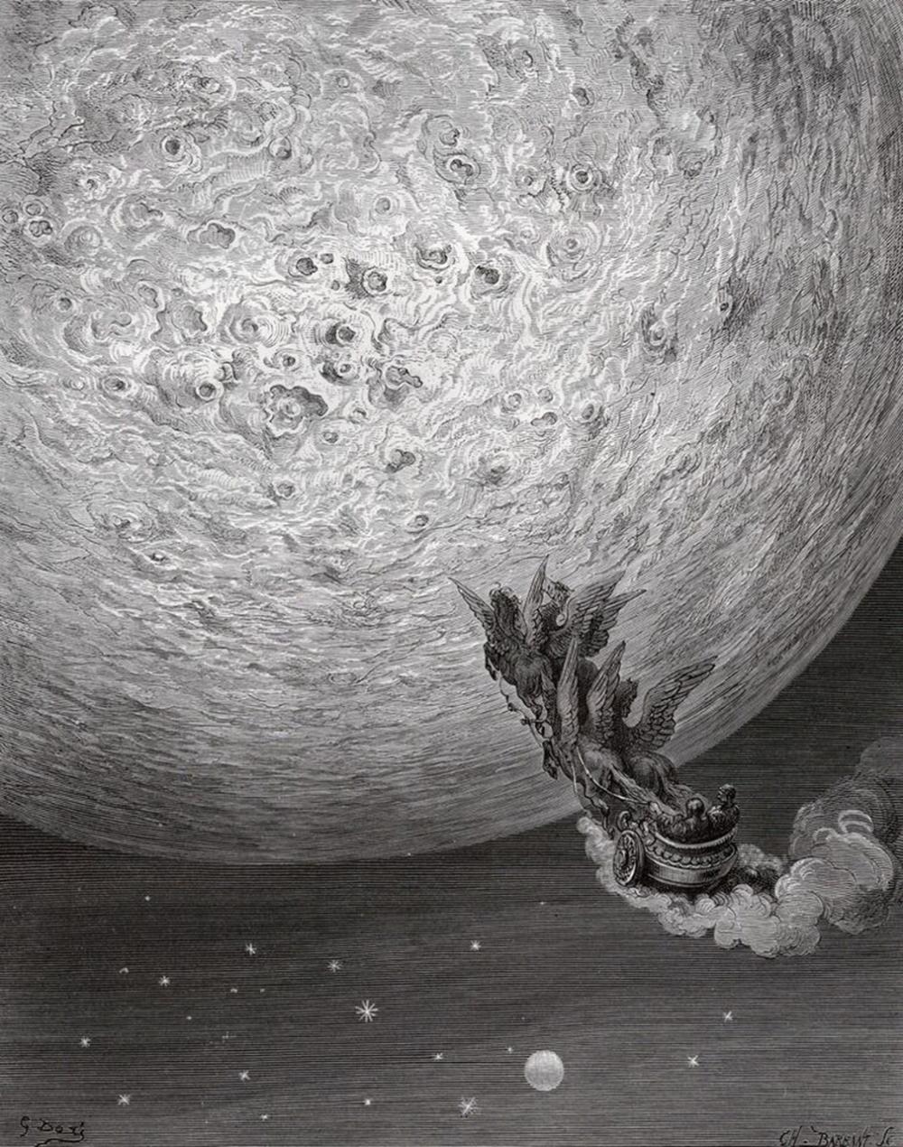 Gustave Doré | 1800s GUSTAVE DORE Woodcut Astolfo Travels to the Moon ...
