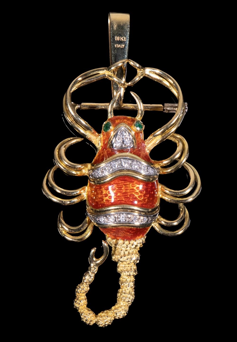 Diamond | ITALIAN ENAMEL & DIAMOND SCORPION PENDANT BROOCH | MutualArt