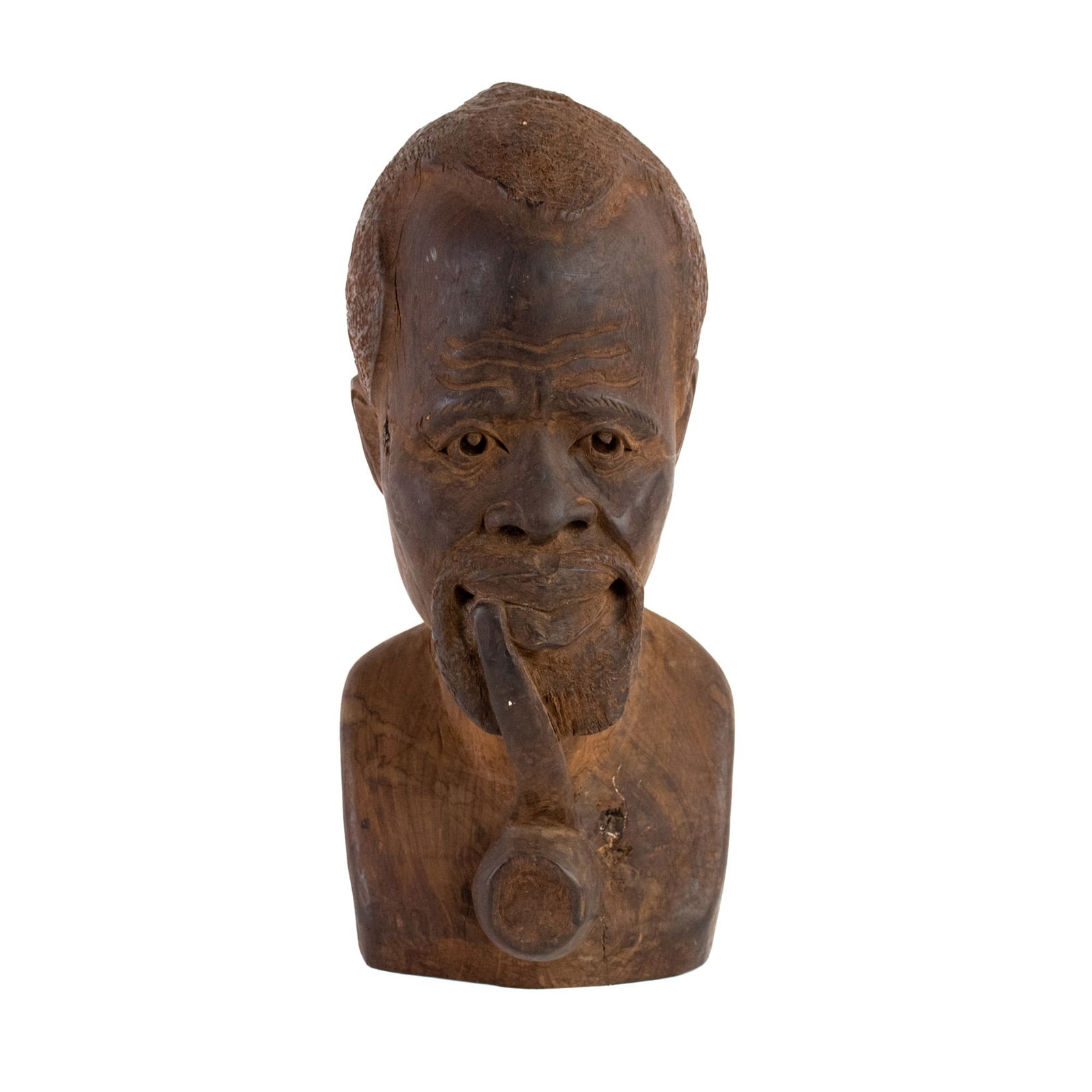 African School | African Wood Carved Pipe Smoking Man Bust Sculpture ...