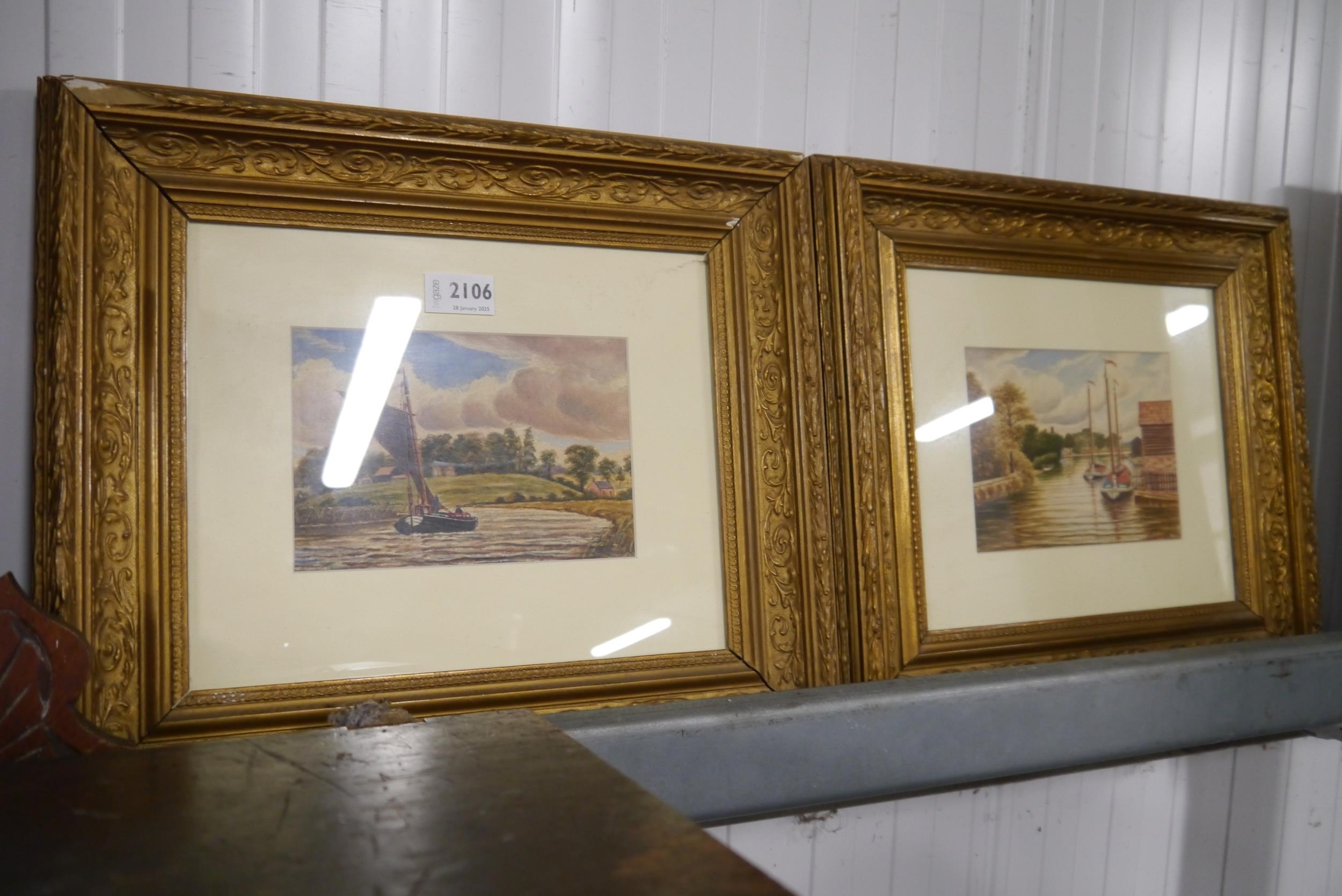 W. H. Livock | A pair of gilt framed watercolours of wherry boats (1903 ...