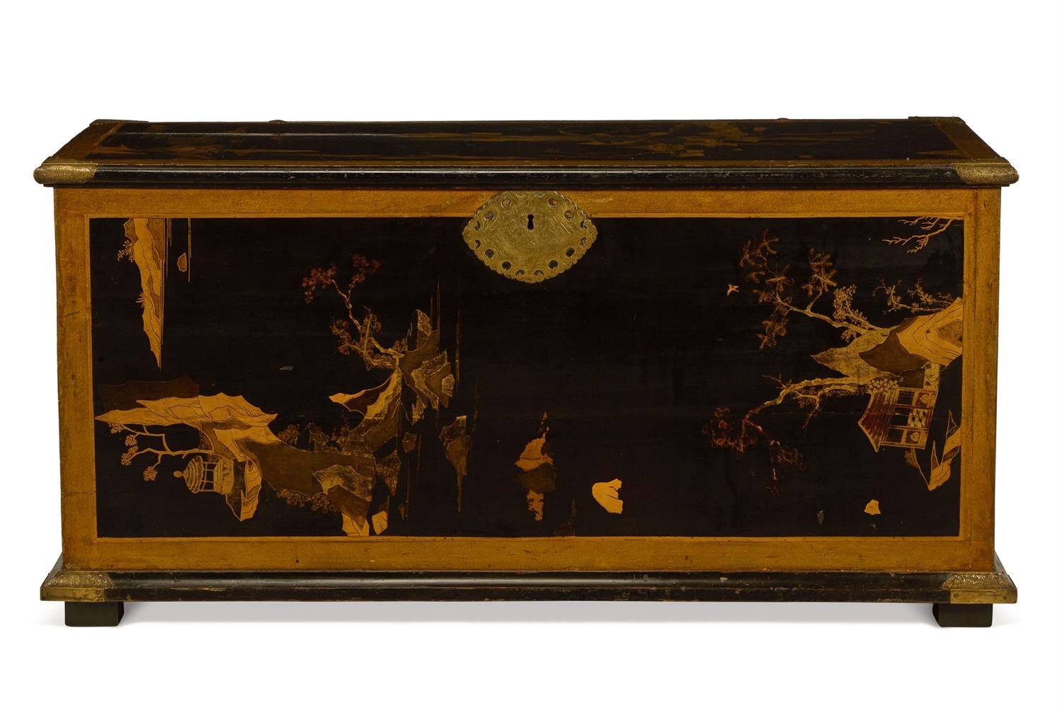 Block | A BRASS MOUNTED GILT AND BLACK LACQUER COFFER JAPANESE, LATE ...