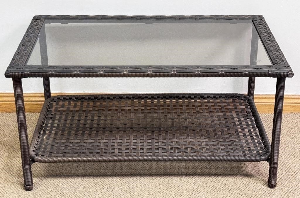 Coffee | LIKE NEW MODERN WICKER OUTDOOR COFFEE TABLE | MutualArt