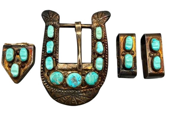 Peter & Ann Bateman | Vintage Four Piece Carved Turquoise Ranger Belt ...