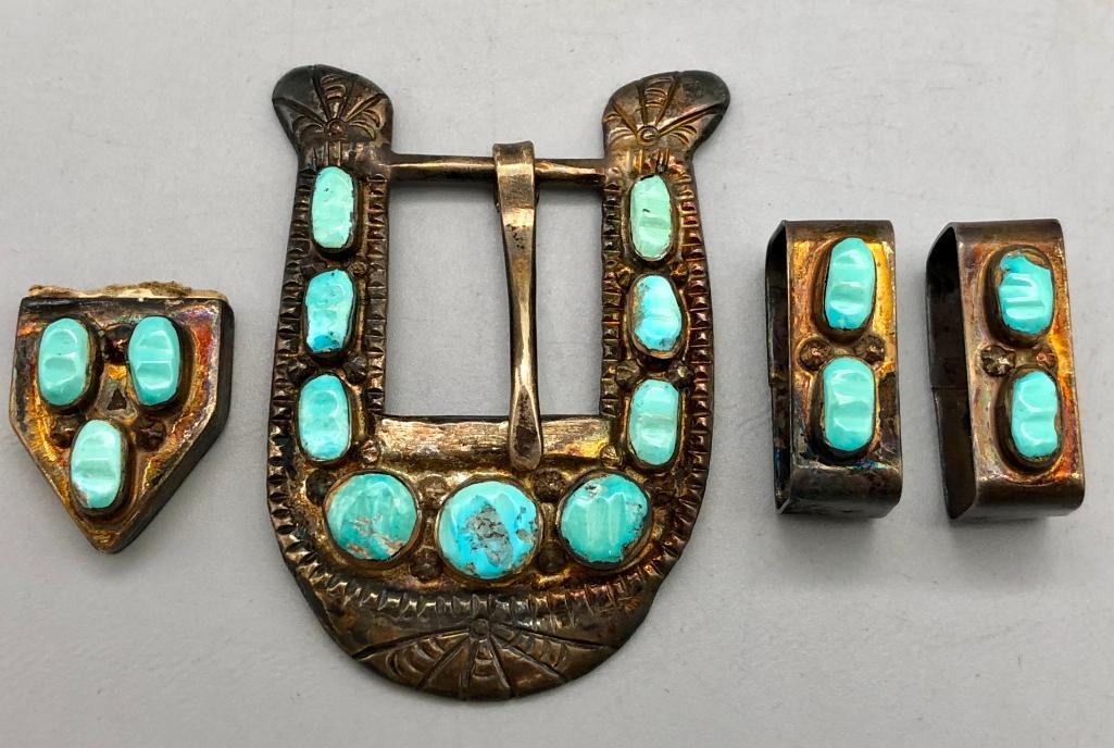 Peter & Ann Bateman | Vintage Four Piece Carved Turquoise Ranger Belt ...