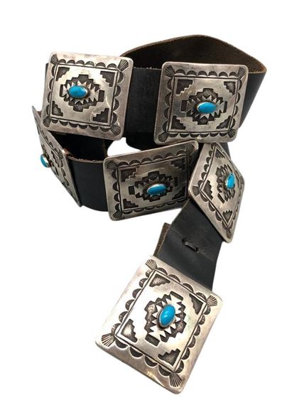 Peter & Ann Bateman | Turquoise And Sterling Silver Overlay Concho Belt ...