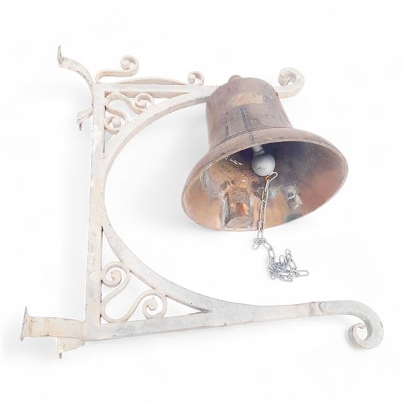 Large | BEAUTIFUL LARGE ANTIQUE CAST IRON WALL MOUNT BELL | MutualArt