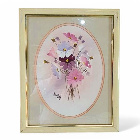 Malachi Smith | MALACHI SMITH WATERCOLOUR OF COSMOS FLOWERS (BEHIND GLASS | MutualArt