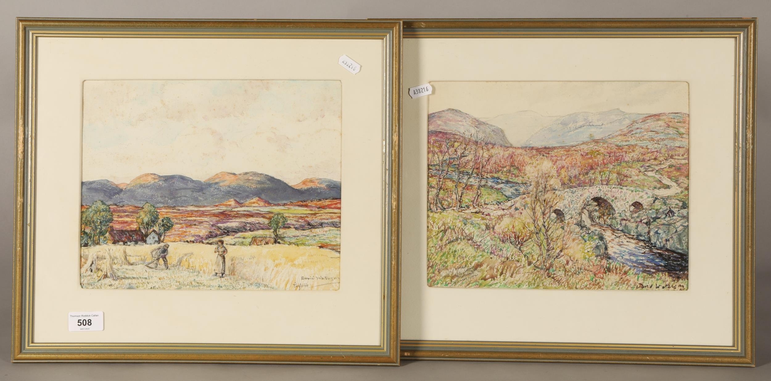 David Waterson | two framed watercolor landscapes | MutualArt