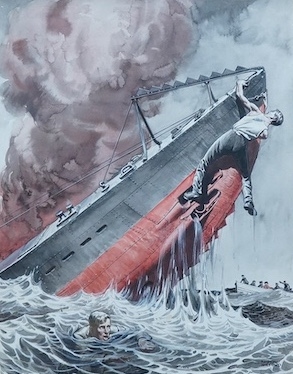 Raymond Sheppard | Sinking warship and soldiers | MutualArt