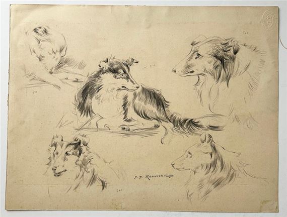 Jean-Jacques Rousseau | Five Sketches of Dogs - Lot | MutualArt