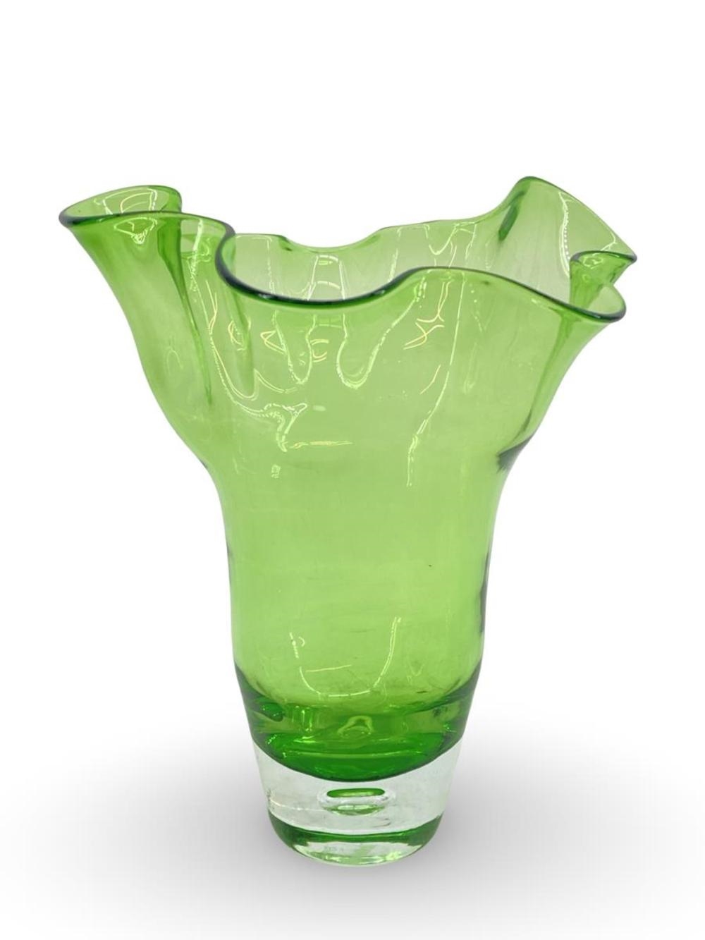 Green | Green Freeform Art Glass Vase | MutualArt