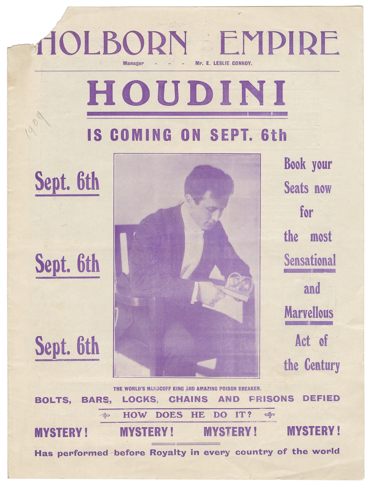 Morgan Russell | Houdini Theatrical Brochure (Circa 1909) | MutualArt