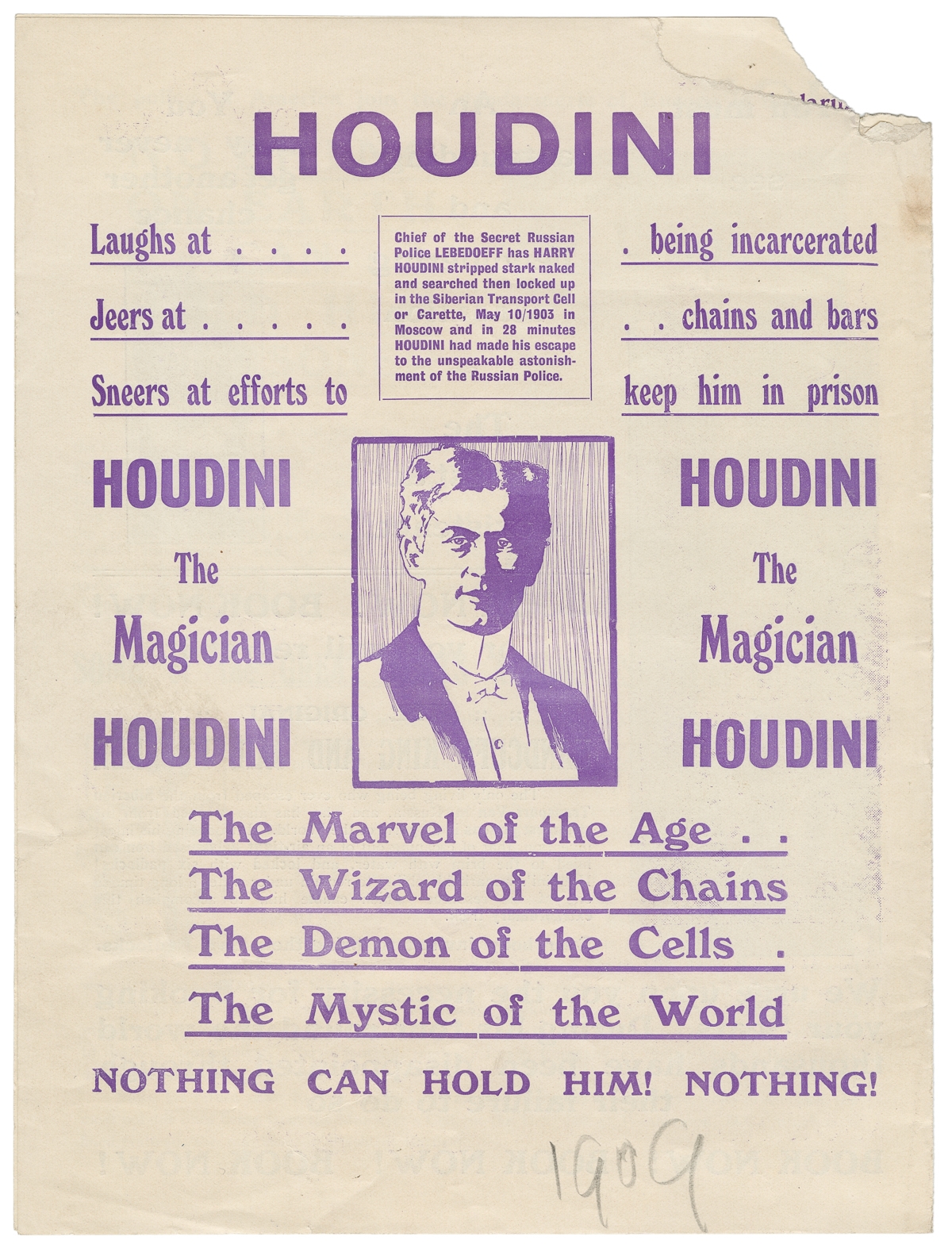 Morgan Russell | Houdini Theatrical Brochure (Circa 1909) | MutualArt