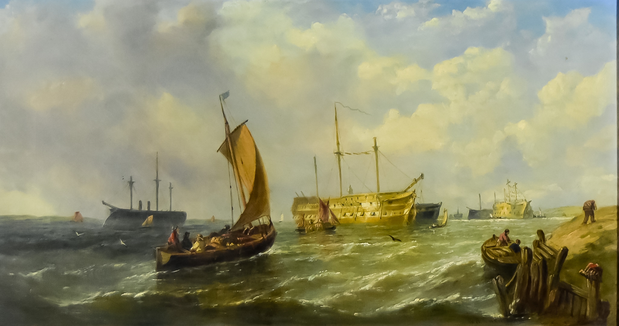 William Adolphus Knell | H.M.S. Lion, Hulks and Lugger off Portsmouth ...