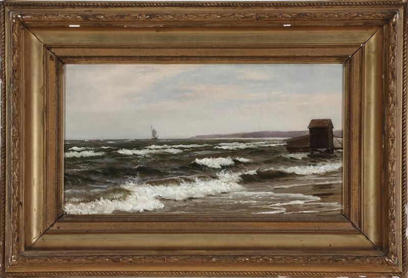 Christian Blache | Seascape with a sailing boat near the coast, in the ...