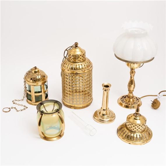 Three | A COLLECTION OF BRASS ITEMS INCLUDING A LAMP (Circa 1998 ...