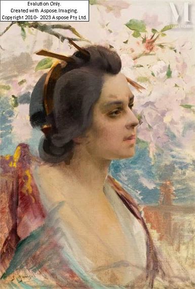 Paul François Quinsac | Japonaise à la branche de cerisier | MutualArt