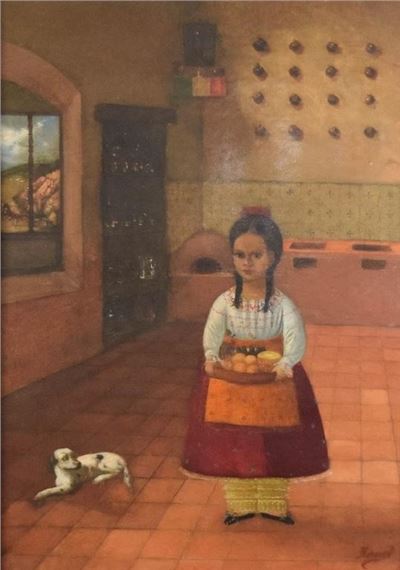 Horacio Rentería Rocha | portrait of a girl with dog | MutualArt