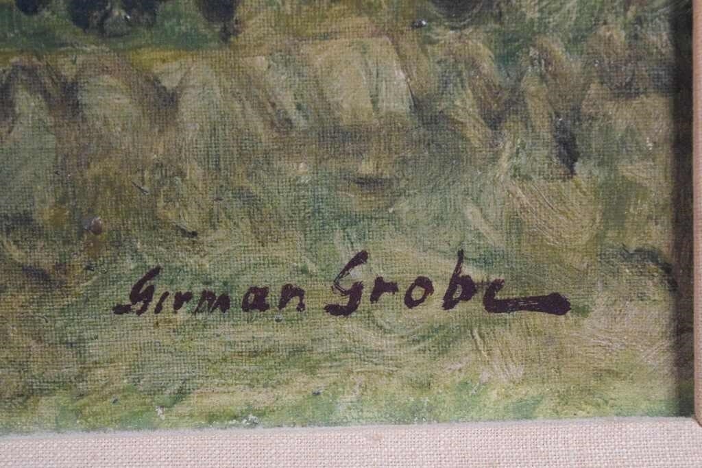German Grobe | village landscape with figures in boat | MutualArt