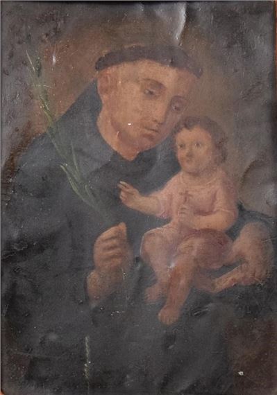 Paul Mathias Padua | Mexican Oil on Tin Retablo San Antonio | MutualArt