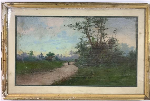 Clarence E. Braley | Landscape with figure walking down an unpaved lane ...