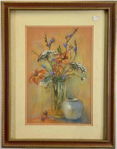 Carolyn Sloss | Tabletop still life of vase of flowers | MutualArt