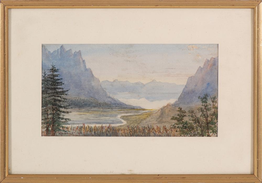 Richard Henry Wright | Paisagem de montanhas e rio Aguarela sobre papel ...