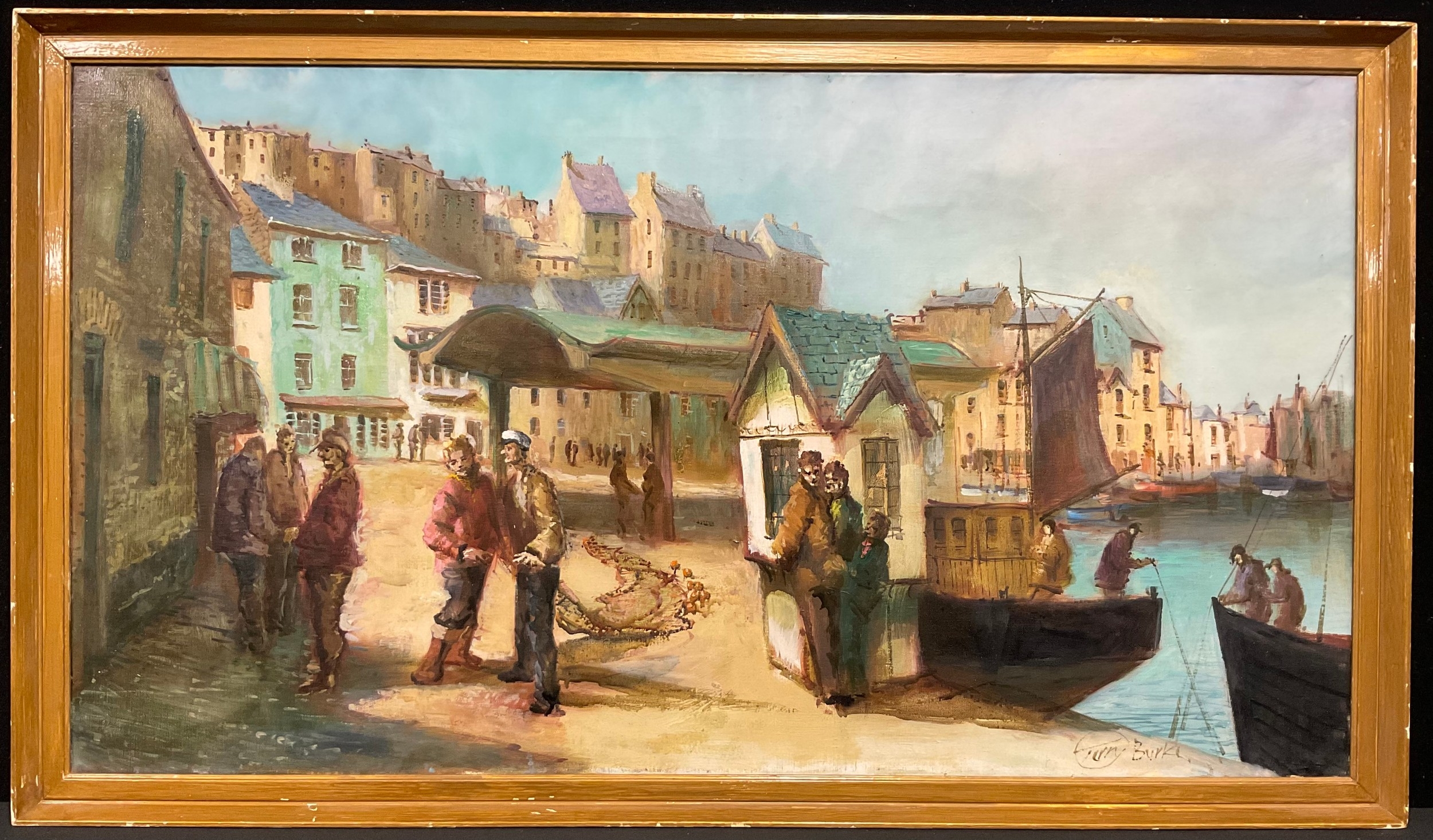 Terry Burke | Harbour Scene with Fishermen | MutualArt