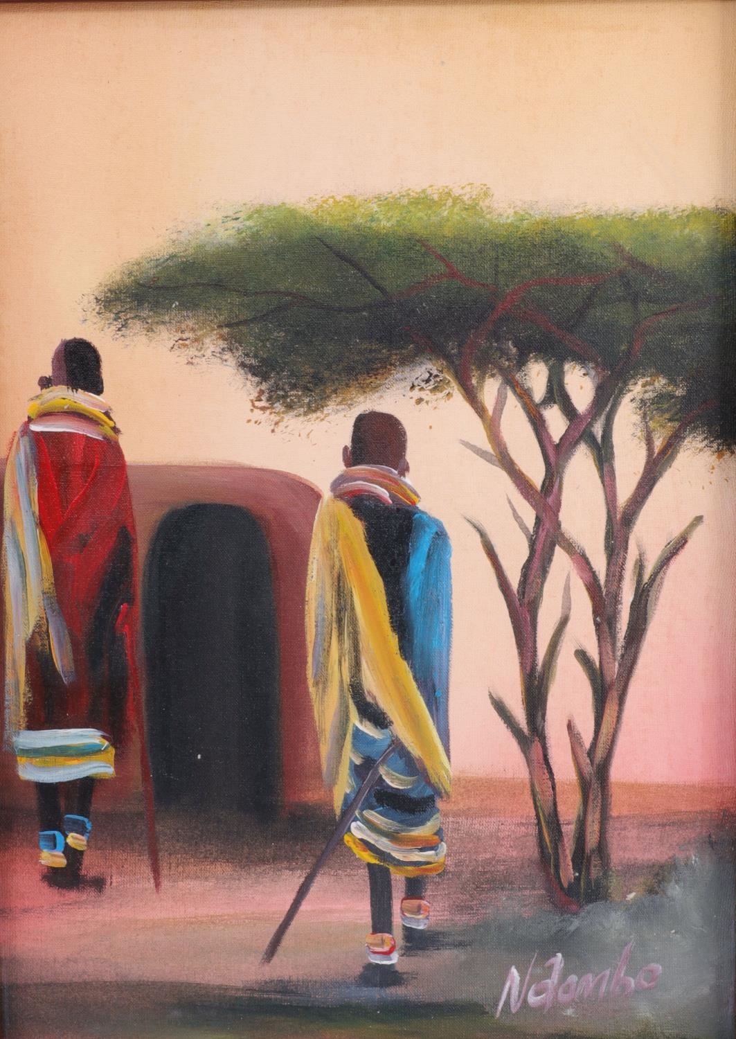 John Ndambo | JOHN NDAMBO PAINTING MAASAI PEOPLE IN LANDSCAPE | MutualArt
