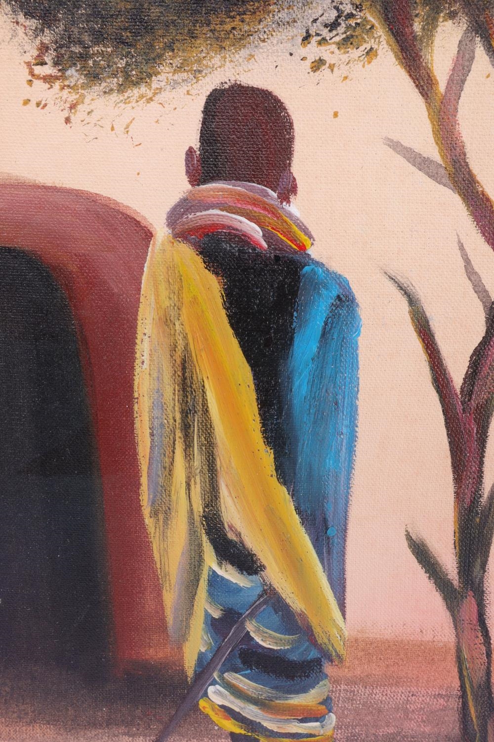 John Ndambo | JOHN NDAMBO PAINTING MAASAI PEOPLE IN LANDSCAPE | MutualArt
