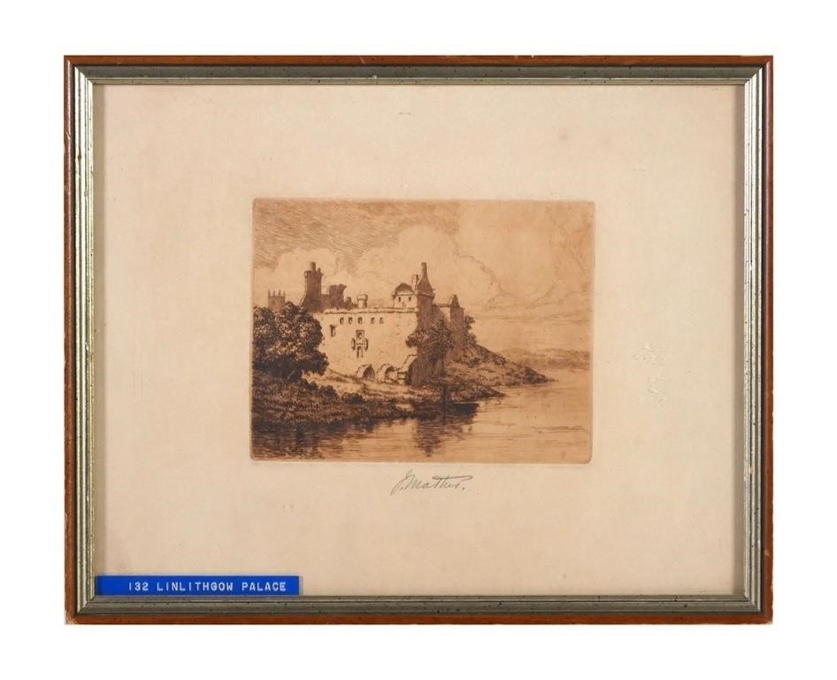John Mather | JOHN MATHER Etching Linlithgow Palace | MutualArt