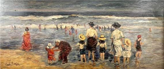 Claude Cahill Cooper | Beach Scene with Children | MutualArt