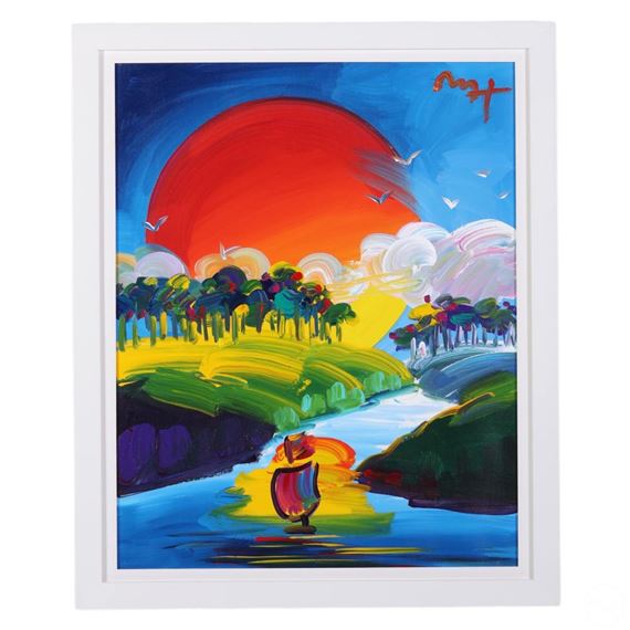 Peter Max | Peter Max b.1937 Sunrise Sunset Landscape Painting | MutualArt