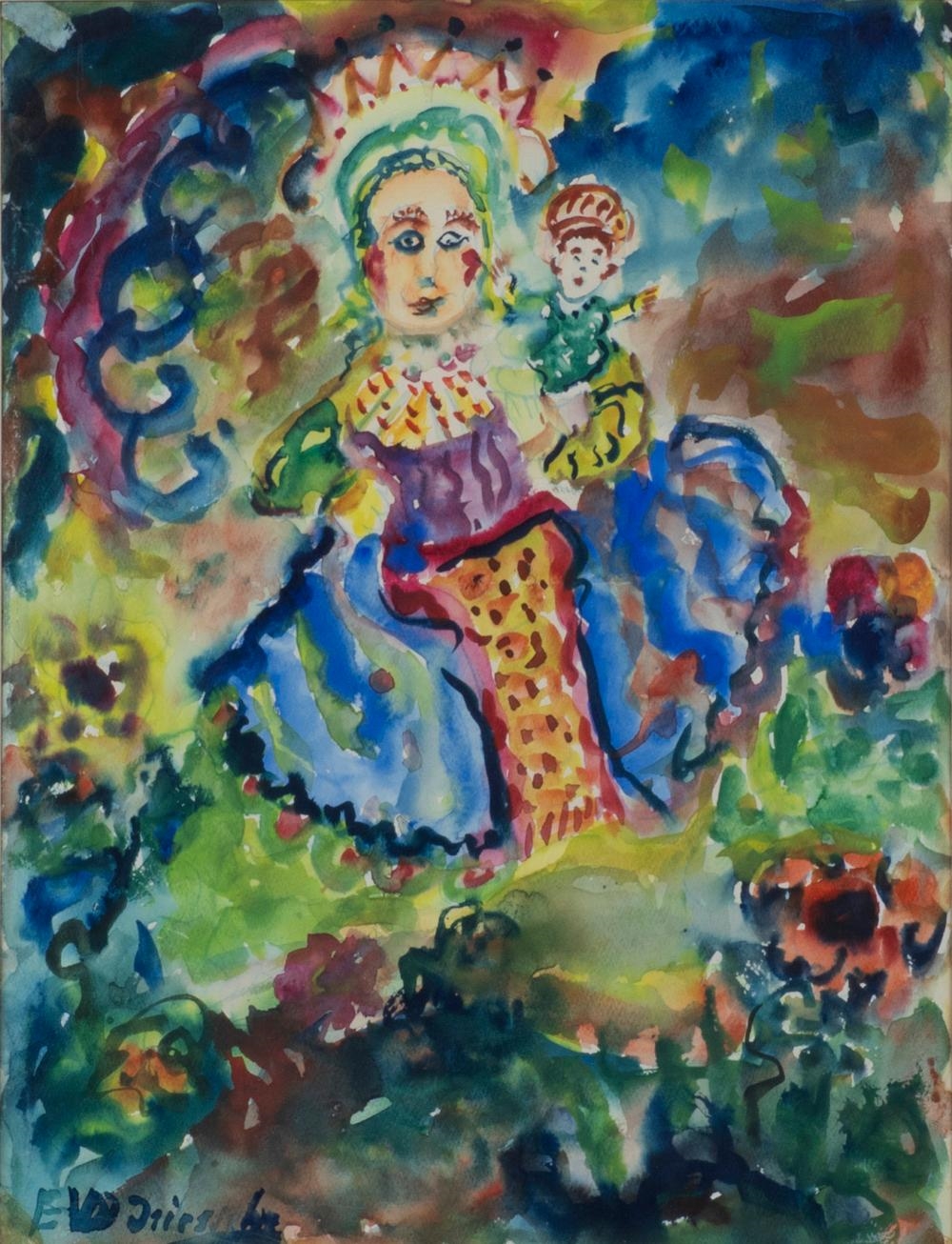 Ernest van den Driessche | watercolour Madonna and child | MutualArt