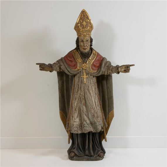 French School, 18th Century | Wooden statue of a bishop in oak with ...