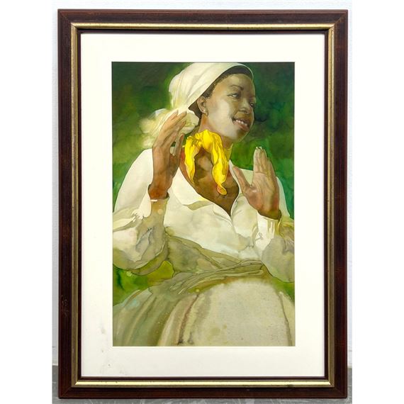 Bob Dacey | Woman in White Dress and Yellow Scarf (1979) | MutualArt