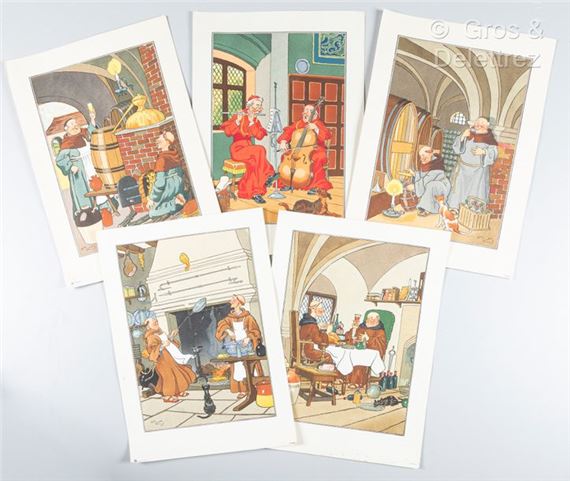 Harry Eliott | Harry ELIOTT (1882-1959) The monks Five stencils 46 x 32 ...