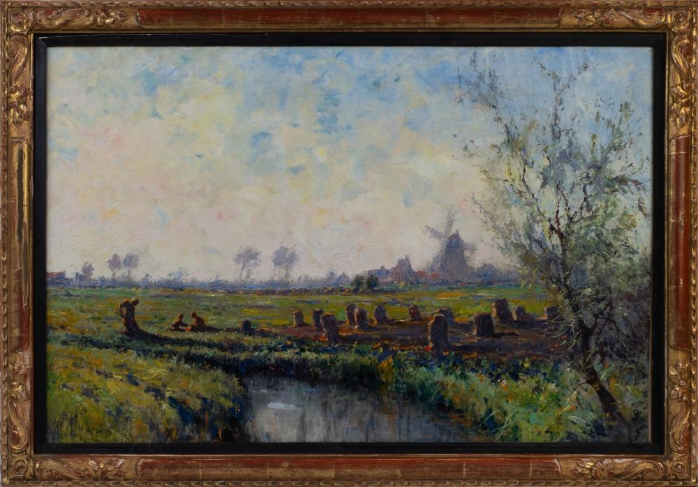 Leopold Muller | oil on canvas Landscape with mill | MutualArt